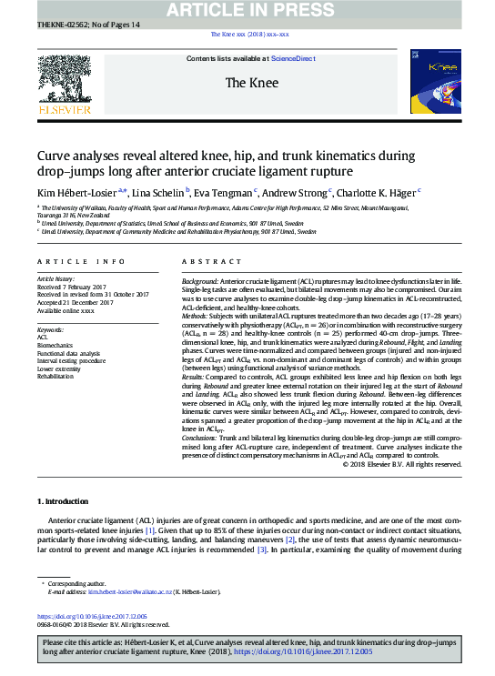 Pdf Curve Analyses Reveal Altered Knee Hip And Trunk Kinematics