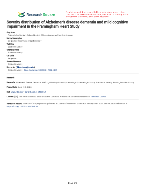 (PDF) Severity Distribution of Alzheimer’s Disease Dementia and Mild Cognitive Impairment in the ...