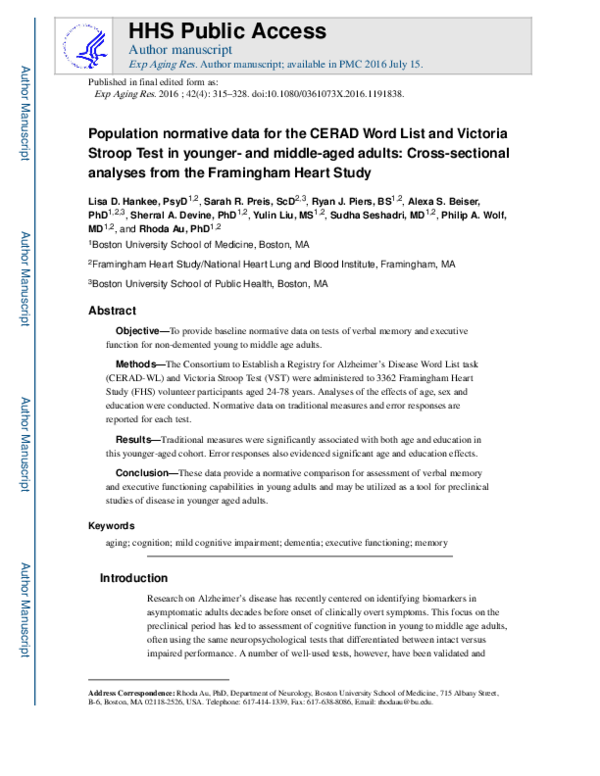 (PDF) Population Normative Data for the CERAD Word List and Victoria ...