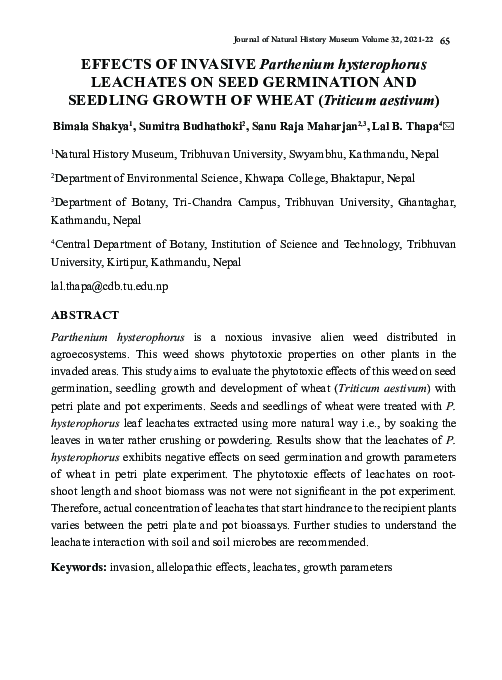 (PDF) Effects of invasive Parthenium hysterophorus leachates on seed ...