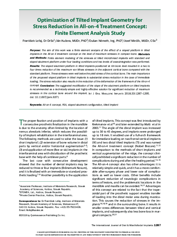 (PDF) Optimization of Tilted Implant Geometry for Stress Reduction in All-on-4 Treatment Concept ...