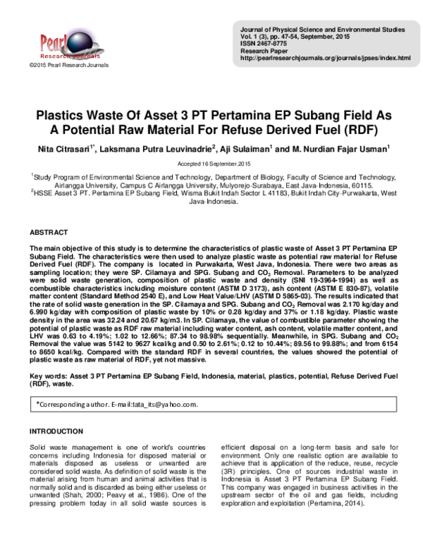 (PDF) Utilizing Plastic Waste for RDF Production
