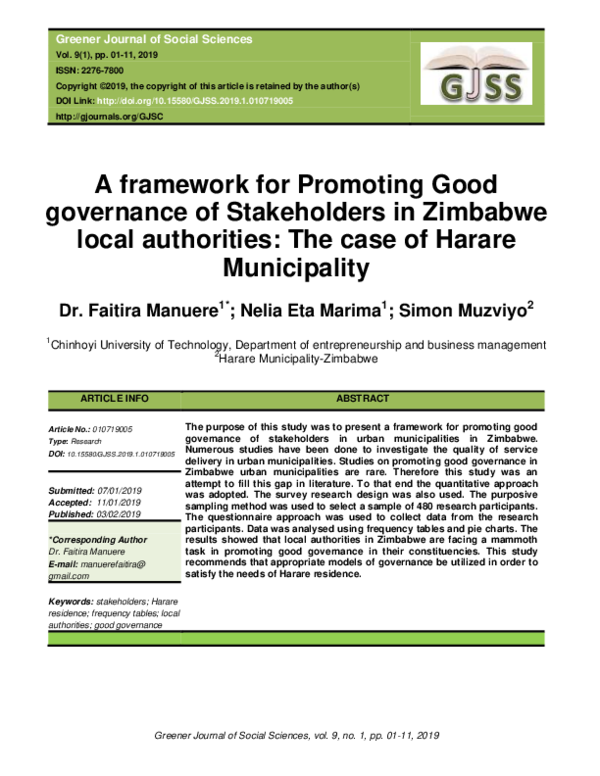 (PDF) A framework for Promoting Good governance of Stakeholders in ...