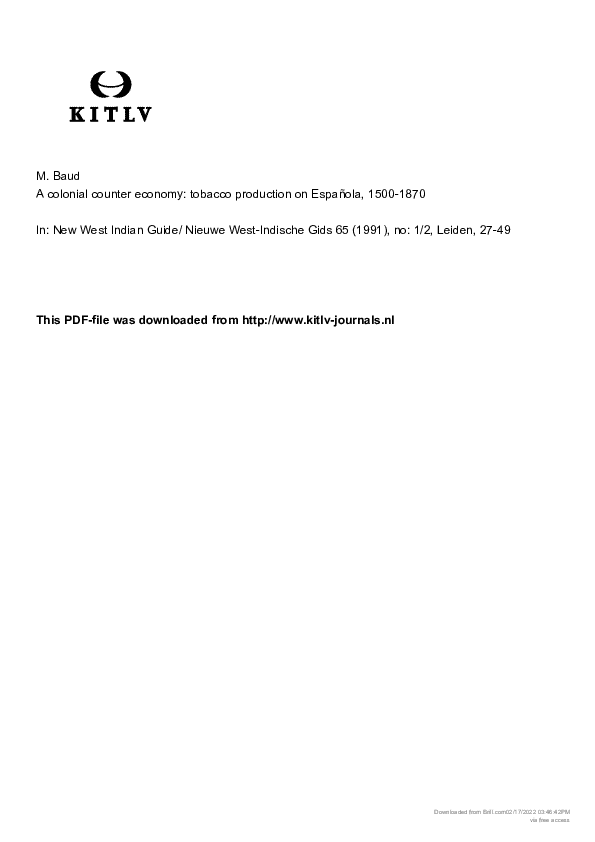 (PDF) A colonial counter economy: tobacco production on Española, 1500-1870