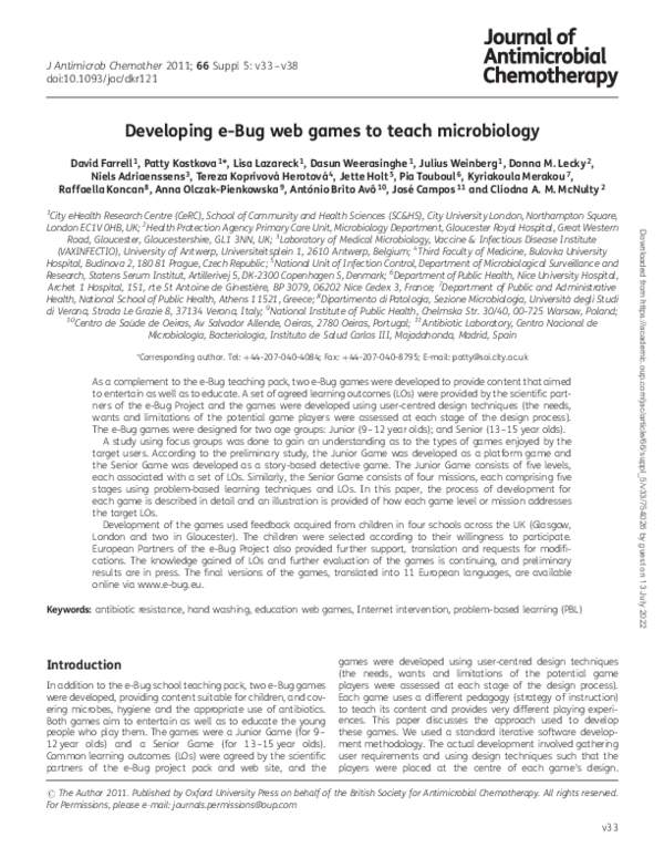 (PDF) Developing e-Bug web games to teach microbiology