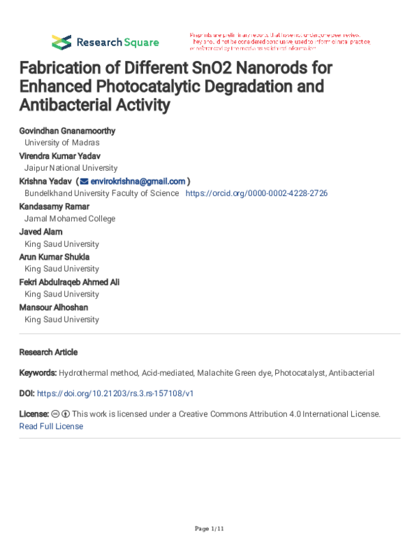 (PDF) Fabrication of different SnO2 nanorods for enhanced ...