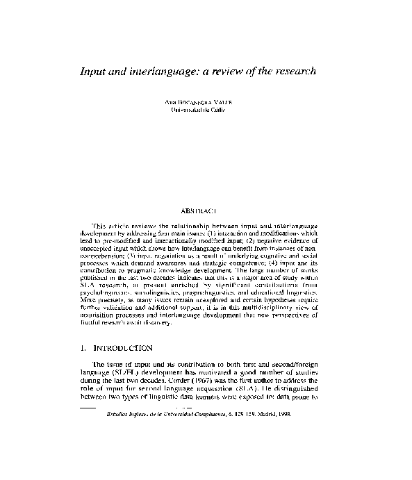 (PDF) Input and interlanguage: a review of the research