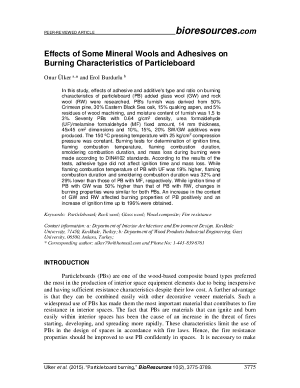 (PDF) Effects of Some Mineral Wools and Adhesives on Burning ...