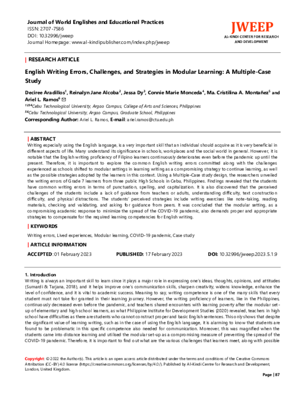 (PDF) English Writing Errors, Challenges, and Strategies in Modular ...