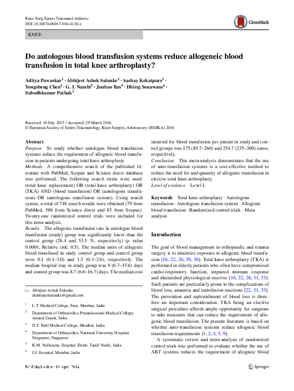 (PDF) Do autologous blood transfusion systems reduce allogeneic blood ...