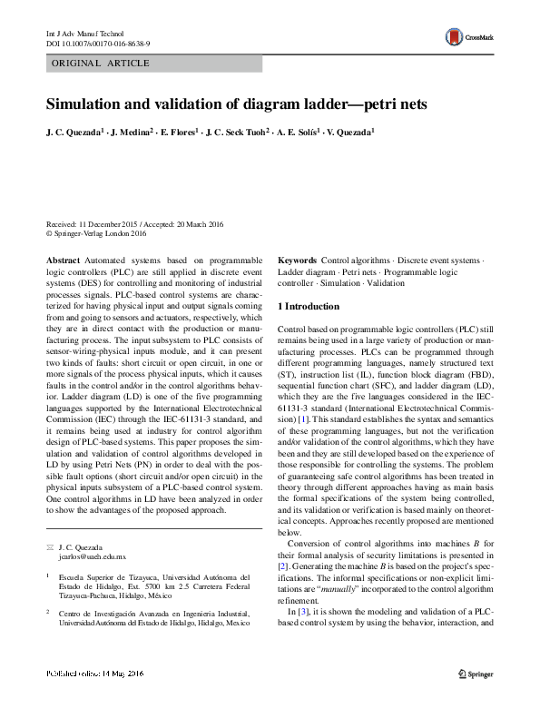 (PDF) Simulation and validation of diagram ladder—petri nets