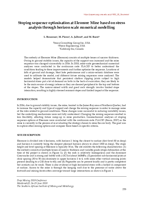 (PDF) Stoping sequence optimisation at Eleonore Mine based on stress ...
