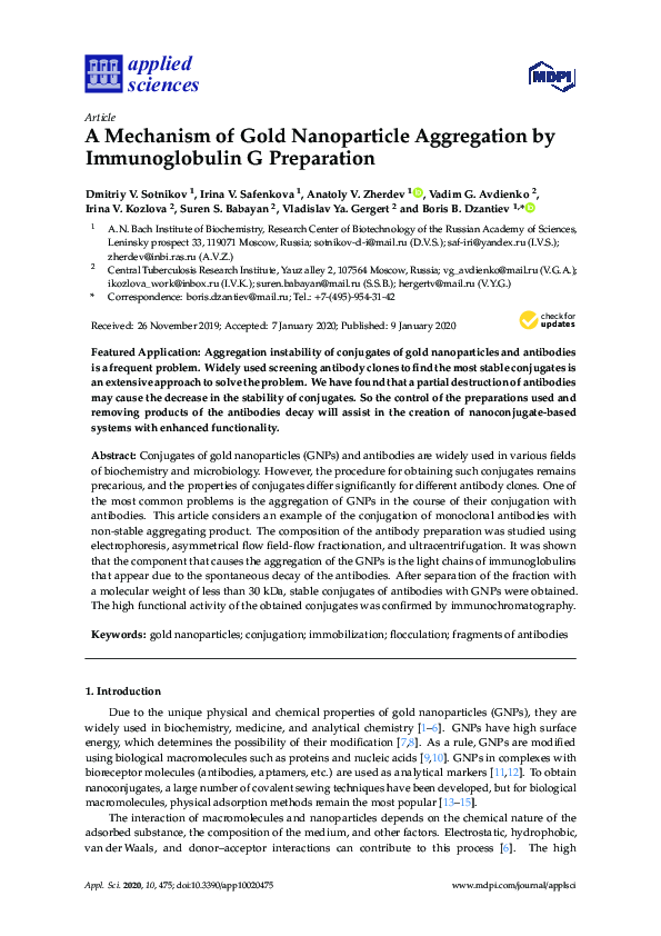 (PDF) A Mechanism of Gold Nanoparticle Aggregation by Immunoglobulin G ...