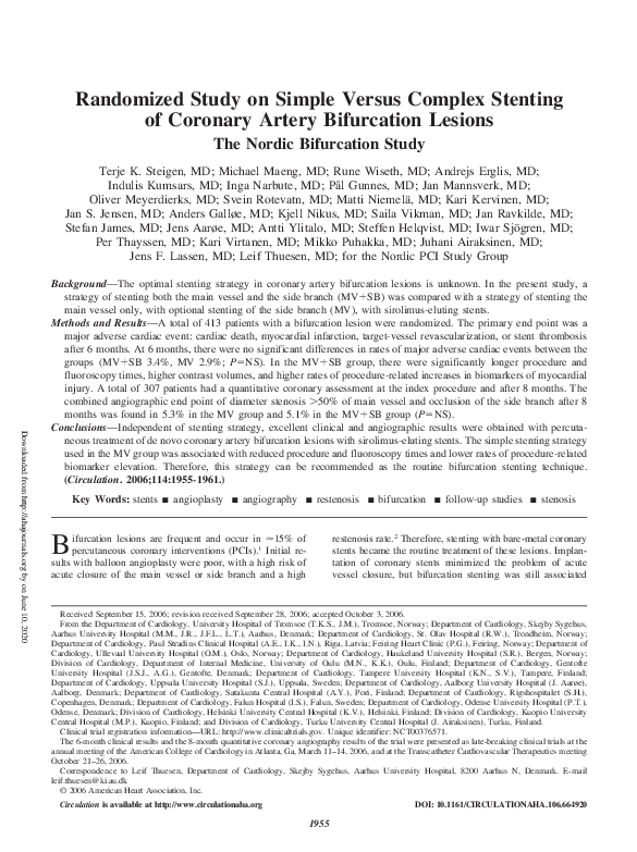(PDF) Randomized Study on Simple Versus Complex Stenting of Coronary ...