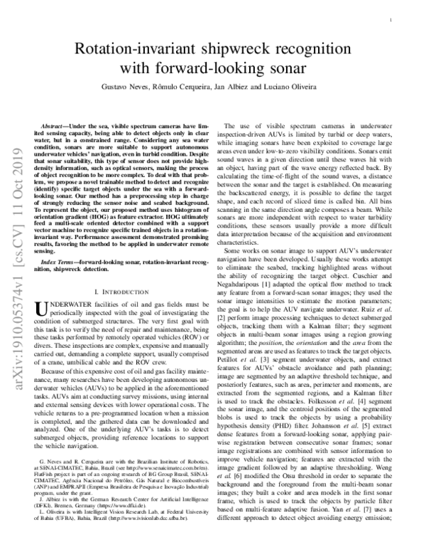 (PDF) Rotation-invariant shipwreck recognition with forward-looking sonar
