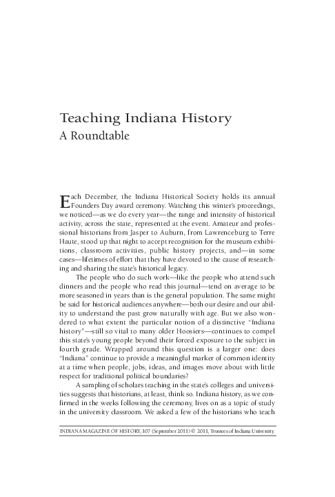 (PDF) Teaching Indiana History