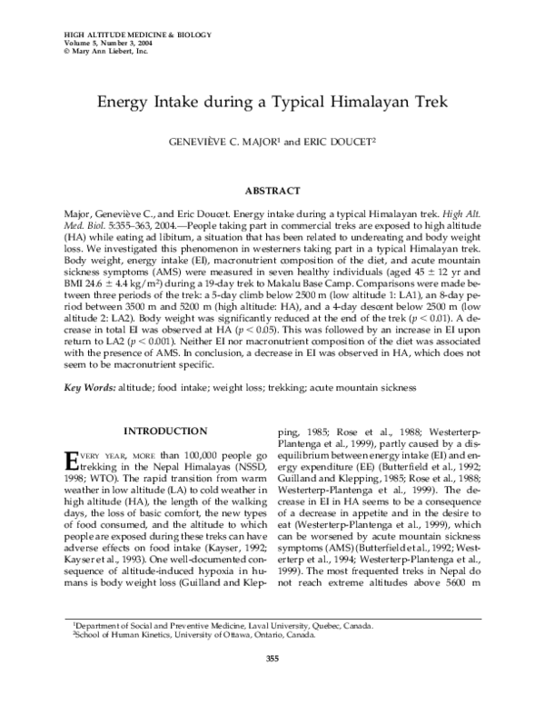 (PDF) Energy Intake during a Typical Himalayan Trek