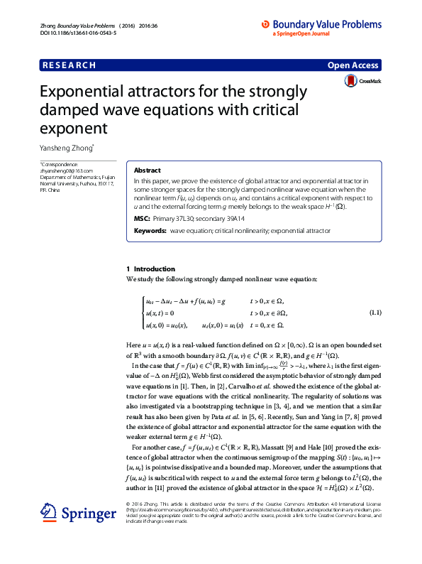 (PDF) Exponential attractors for the strongly damped wave equations ...