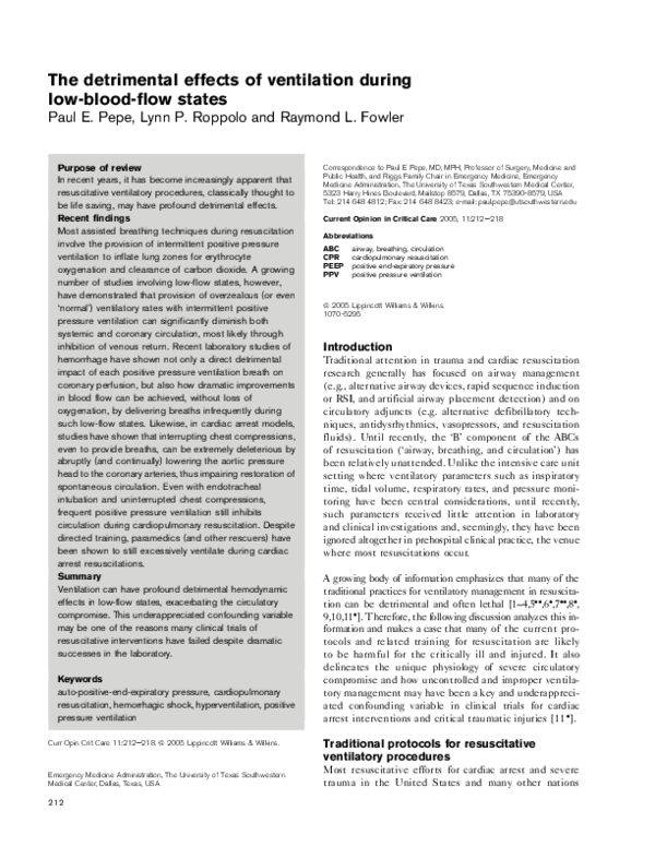 (PDF) The detrimental effects of ventilation during low-blood-flow states