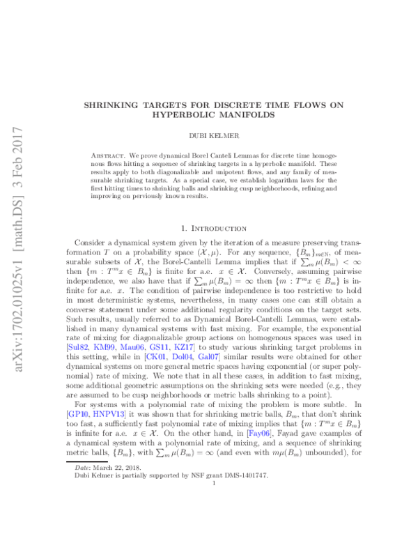 (PDF) Shrinking targets for discrete time flows on hyperbolic manifolds