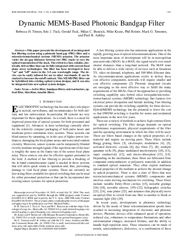 (PDF) Dynamic MEMS-based photonic bandgap filter
