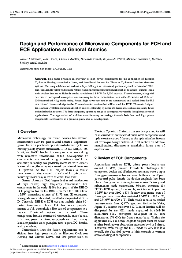 (PDF) Design and Performance of Microwave Components for ECH and ECE ...