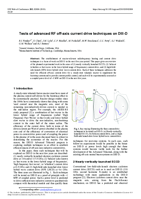 (PDF) Tests of advanced RF off-axis current drive techniques on DIII-D ...