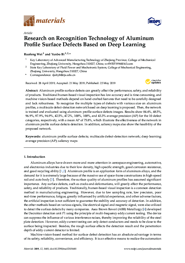 Pdf Research On Recognition Technology Of Aluminum Profile Surface Defects Based On Deep Learning