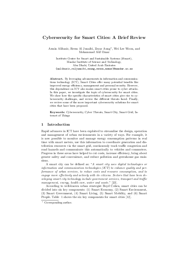 Pdf Cybersecurity For Smart Cities A Brief Review