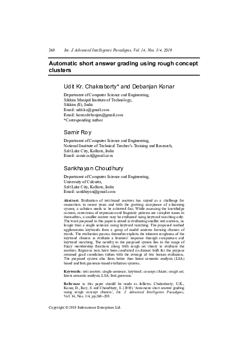 (PDF) Automatic short answer grading using rough concept clusters