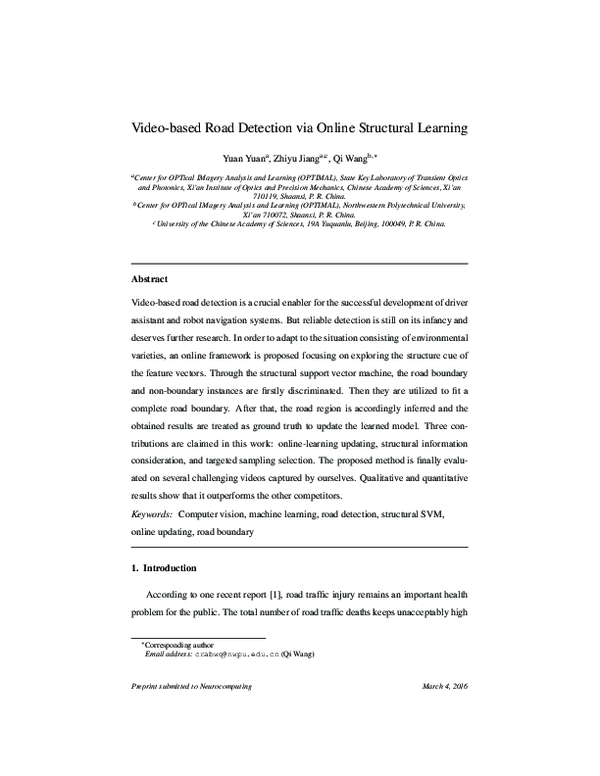 (PDF) Video-based road detection via online structural learning