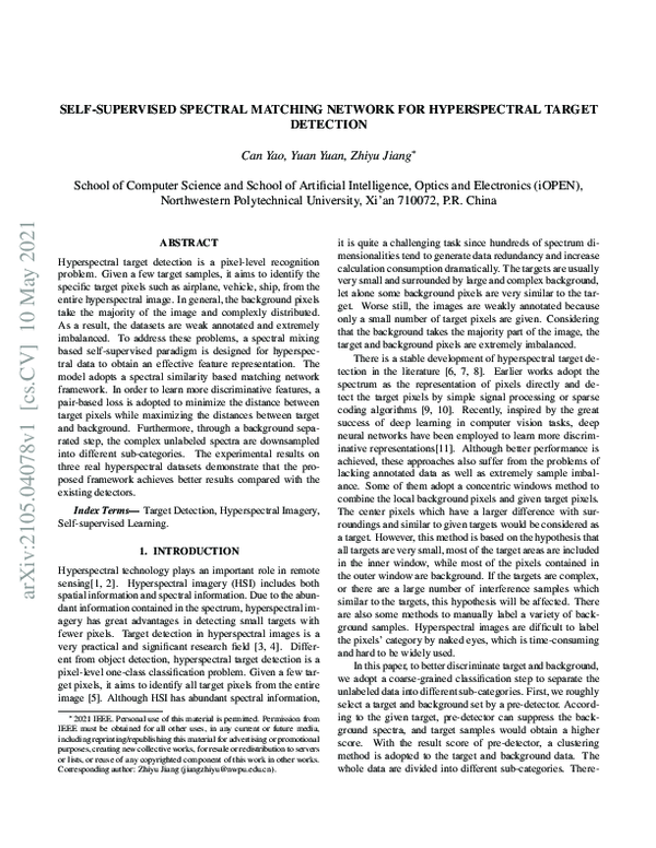 Pdf Self Supervised Spectral Matching Network For Hyperspectral