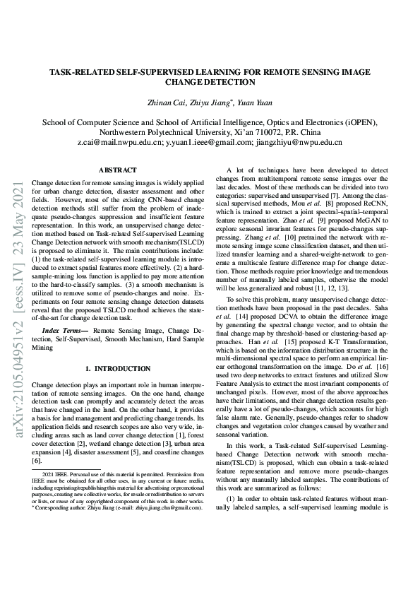 (PDF) Task-Related Self-Supervised Learning For Remote Sensing Image Change Detection