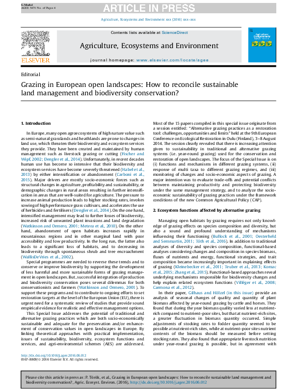 (PDF) Grazing in European open landscapes: How to reconcile sustainable ...