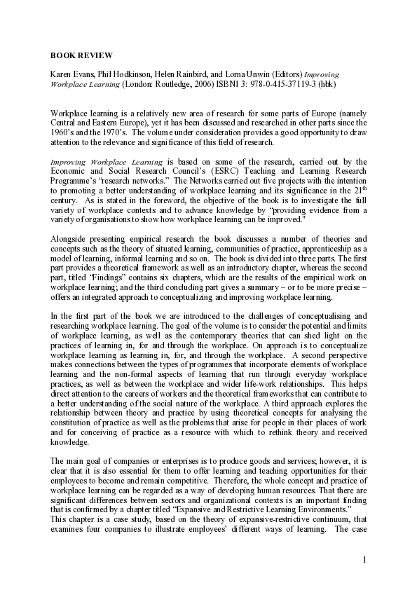 (PDF) Improving workplace learning