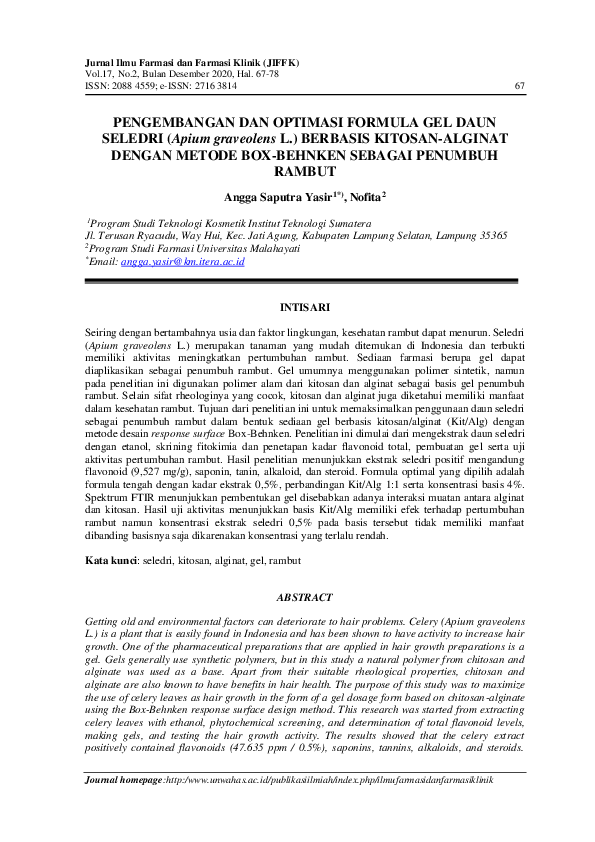 (PDF) PENGEMBANGAN DAN OPTIMASI FORMULA GEL DAUN SELEDRI (Apium ...