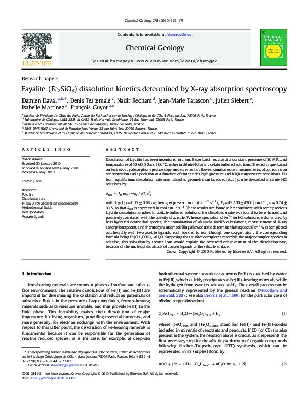 (PDF) Fayalite (Fe2SiO4) dissolution kinetics determined by X-ray ...