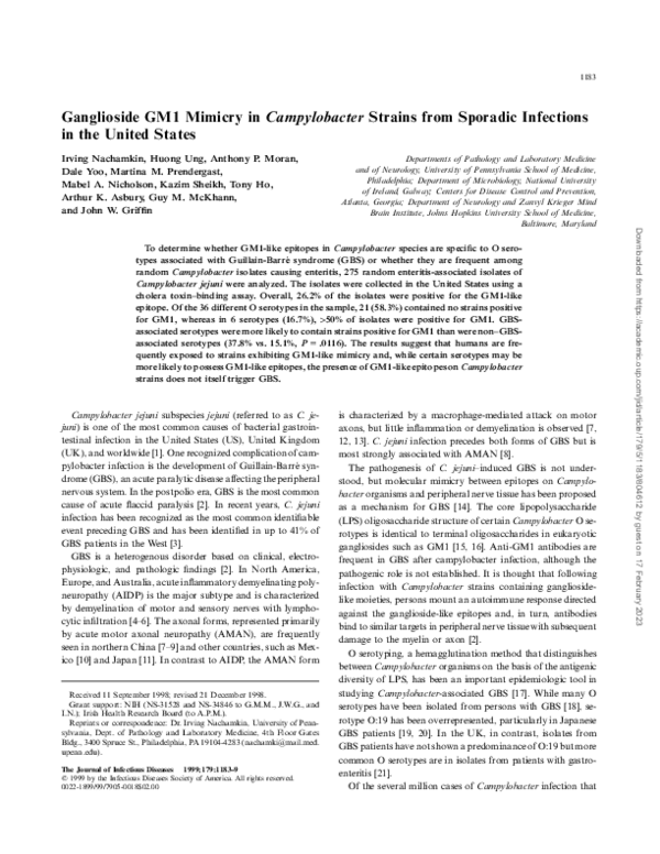 (PDF) Ganglioside GM1 Mimicry inCampylobacterStrains from Sporadic ...