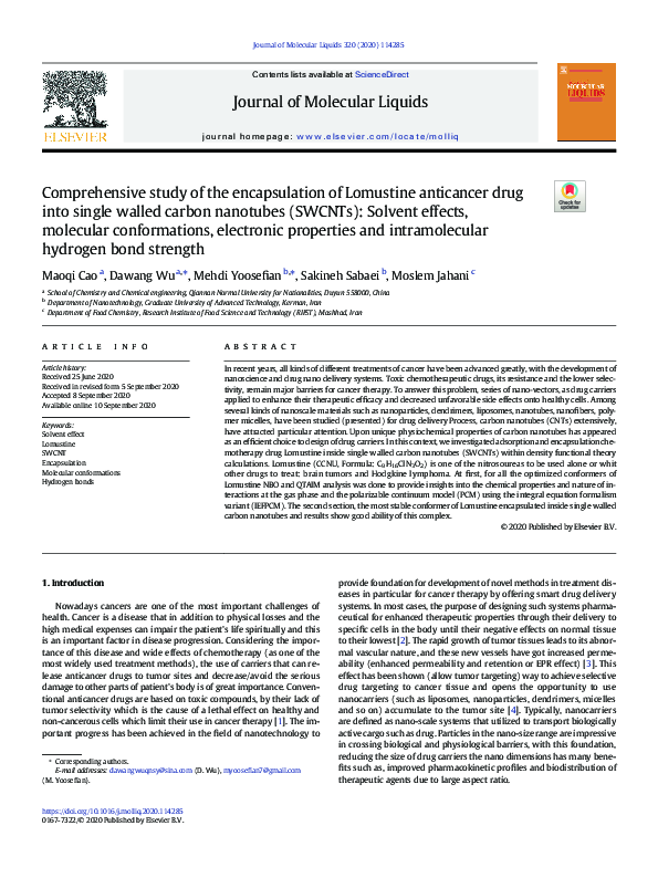 (PDF) Comprehensive study of the encapsulation of Lomustine anticancer ...