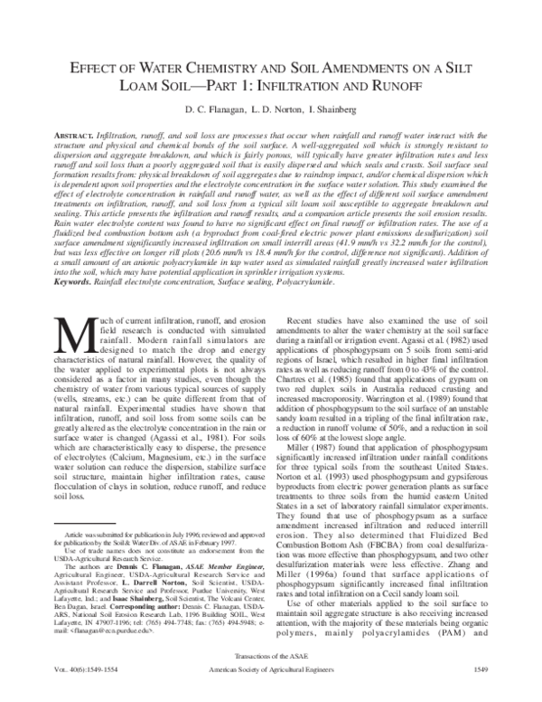 (PDF) Effect of Water Chemistry and Soil Amendments on a Silt Loam Soil ...