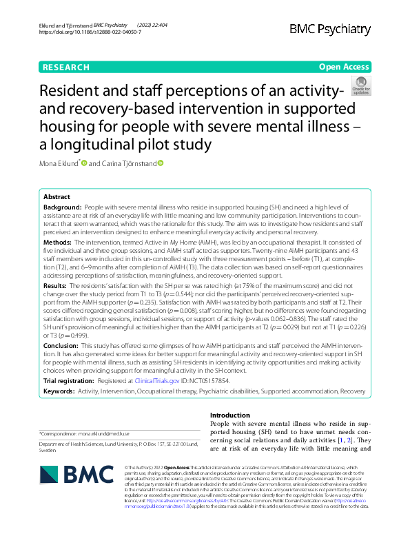 (PDF) Resident and staff perceptions of an activity- and recovery-based ...