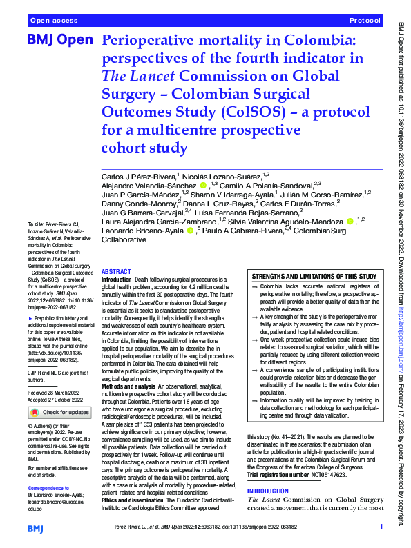 (PDF) Perioperative mortality in Colombia: perspectives of the fourth ...