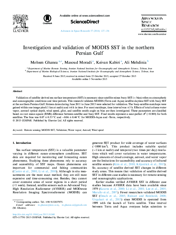 (PDF) Investigation and validation of MODIS SST in the northern Persian ...