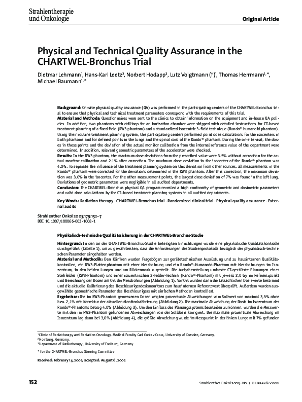 (PDF) Physical and Technical Quality Assurance in the CHARTWEL-Bronchus ...