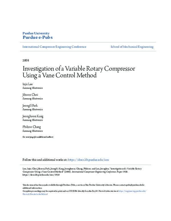Pdf Investigation Of A Variable Rotary Compressor Using A Vane Control Method