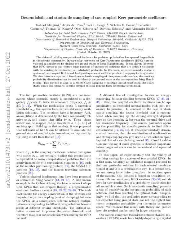 Pdf Deterministic And Stochastic Sampling Of Two Coupled Kerr