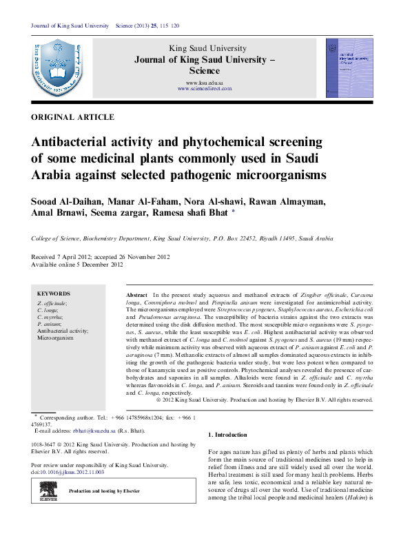 (PDF) Antibacterial activity and phytochemical screening of some medicinal plants commonly used ...