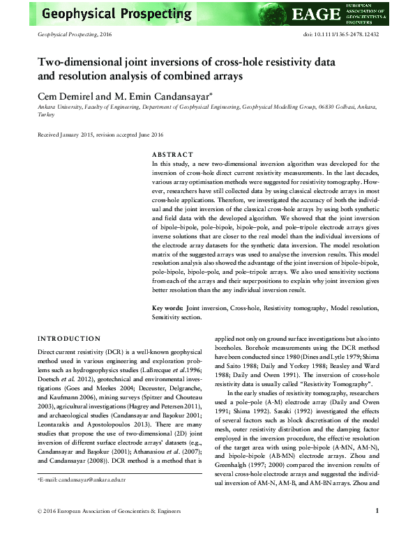 (PDF) Two-dimensional joint inversions of cross-hole resistivity data ...