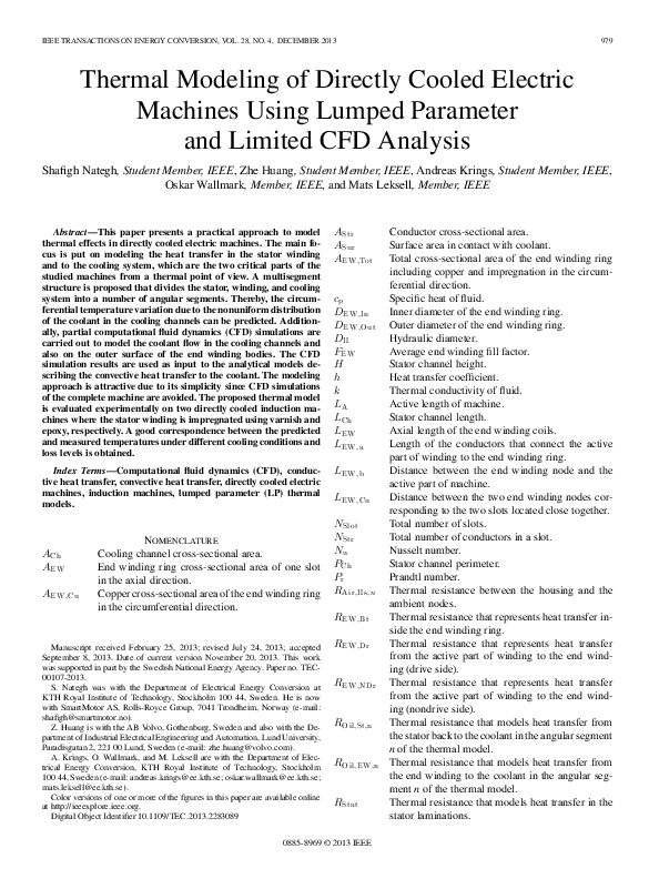 (PDF) Thermal Modeling of Directly Cooled Electric Machines Using Lumped Parameter and Limited ...