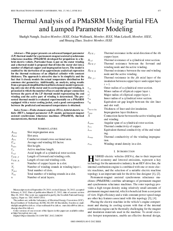 (PDF) Thermal Analysis of a PMaSRM Using Partial FEA and Lumped Parameter Modeling | M. Leksell ...